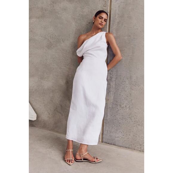 DISSH | Dresses | Dissh Cass White Linen Asymmetrical Off The Shoulder ...